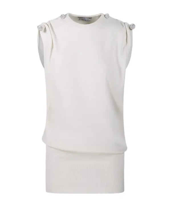 Giuseppe Di Morabito Sleeveless Round Neck Dress With Shoulder Embellishments - Beige