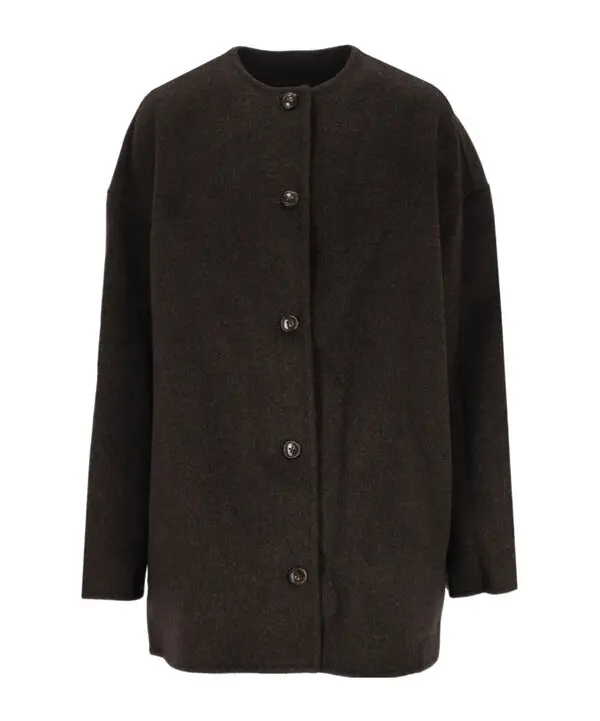 Loulou De Saison Single-breasted Crewneck Coat - Dark Brown