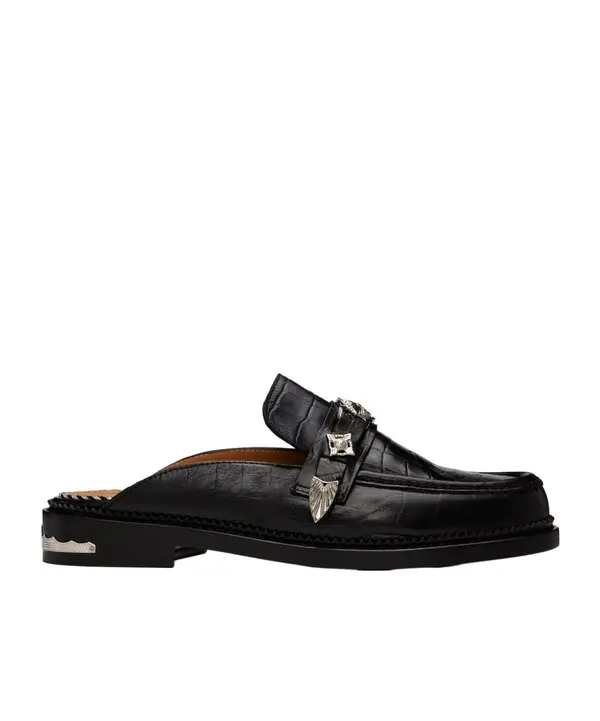 TOGA VIRILIS Crocodile-embossed Mules With Pin Buckle Detail