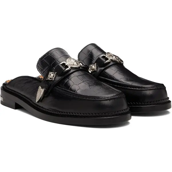 TOGA VIRILIS Crocodile-embossed Mules With Pin Buckle Detail