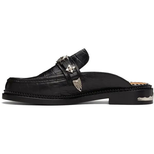 TOGA VIRILIS Crocodile-embossed Mules With Pin Buckle Detail