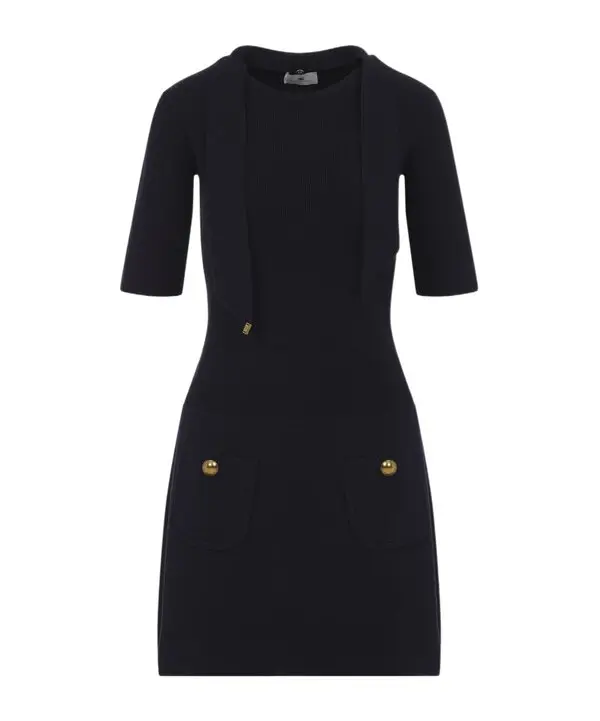 Elisabetta Franchi Ribbed Mini Knitted Dress - Black
