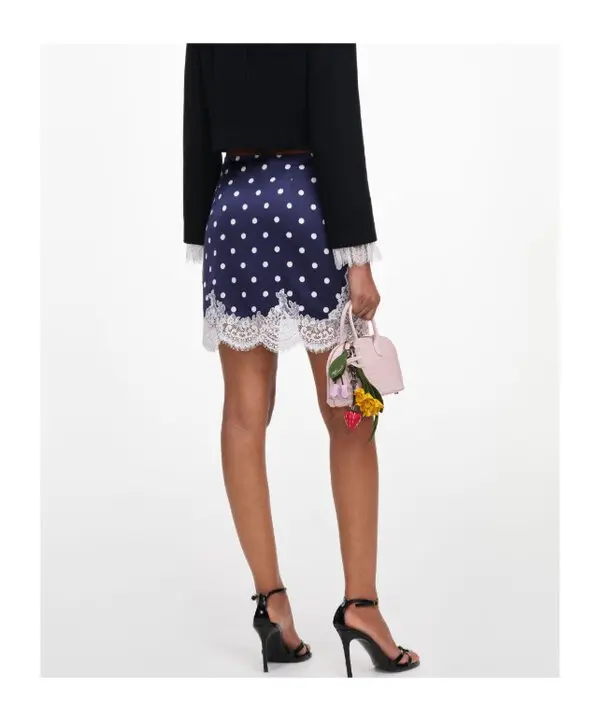 SELF-PORTRAIT Polka Dot Satin Mini Skirt With Lace Trim