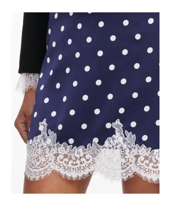 SELF-PORTRAIT Polka Dot Satin Mini Skirt With Lace Trim
