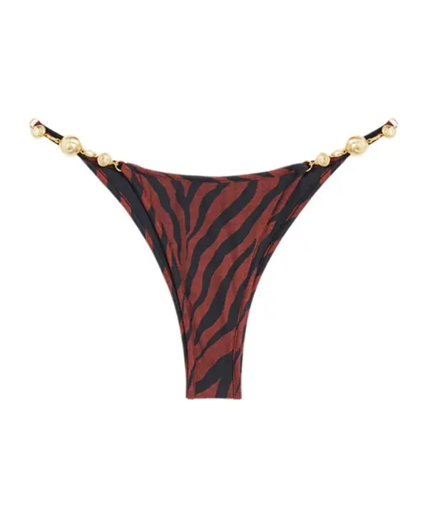 REINA OLGA Zebra Print Bikini Bottoms With Metallic Details