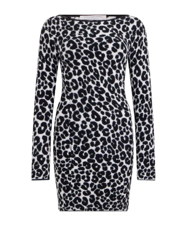 Philosophy Di Lorenzo Serafini Long Sleeve Animal Print Bodycon Dress