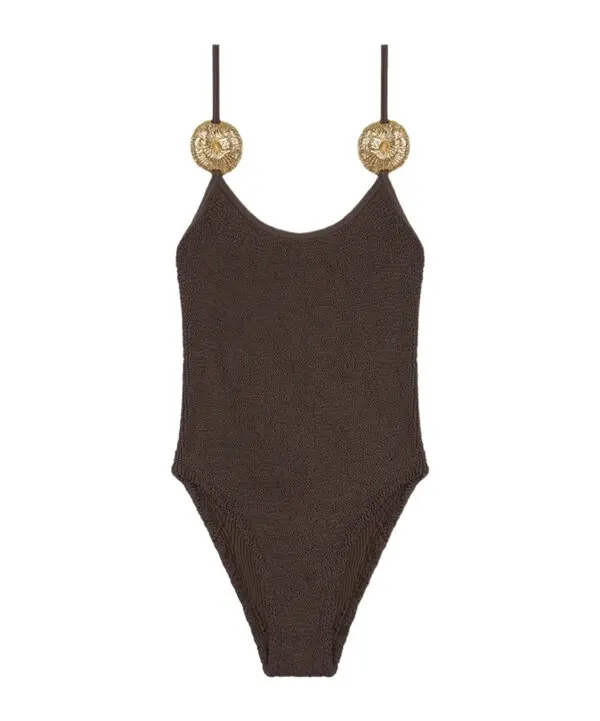 REINA OLGA Circe Crinkle-effect Swimsuit - Brown