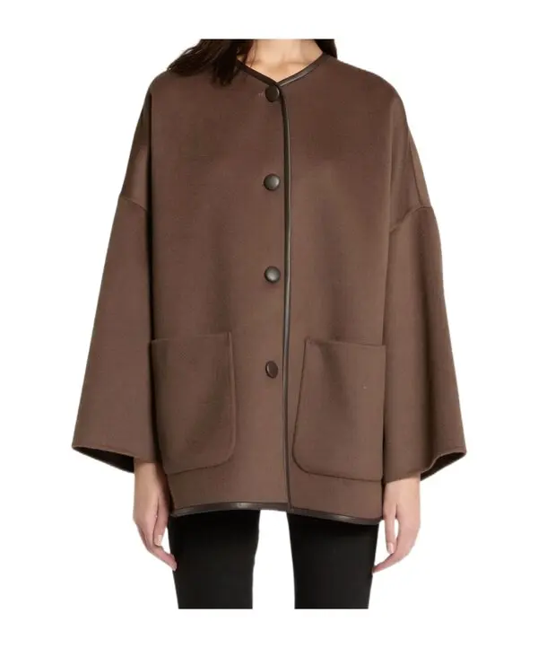 Marella Single-breasted Coat With Leather Detailing