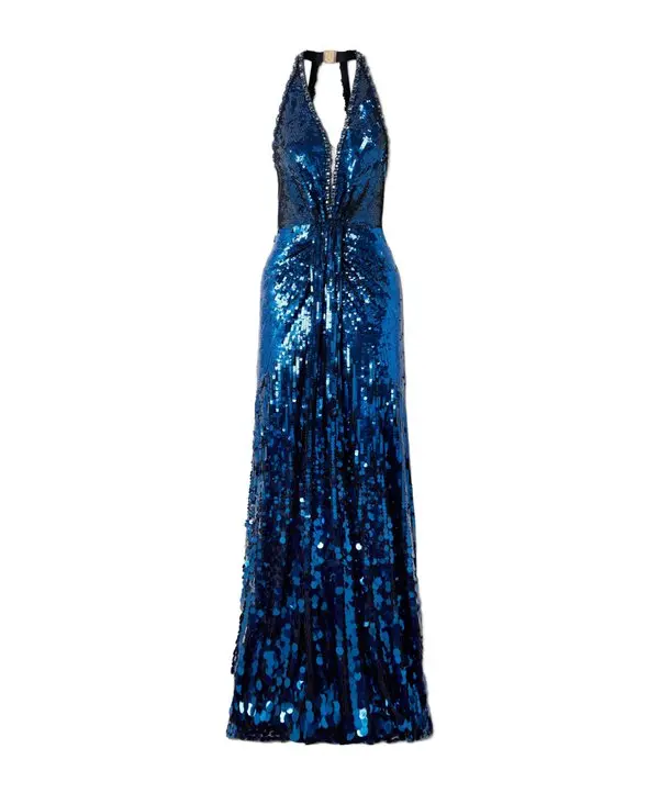 Jenny Packham Spaghetti Strap Deep V Evening Gown