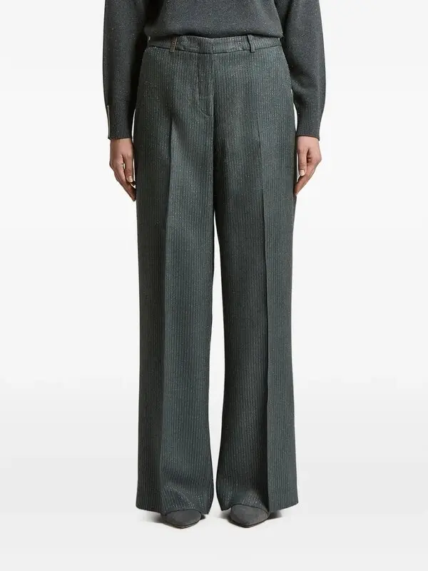 Peserico Ribbed Wide-leg Trousers With Vertical Stripes