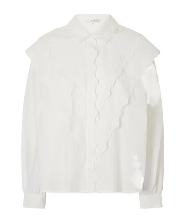 FRAME Embroidered Ruffled Shirt