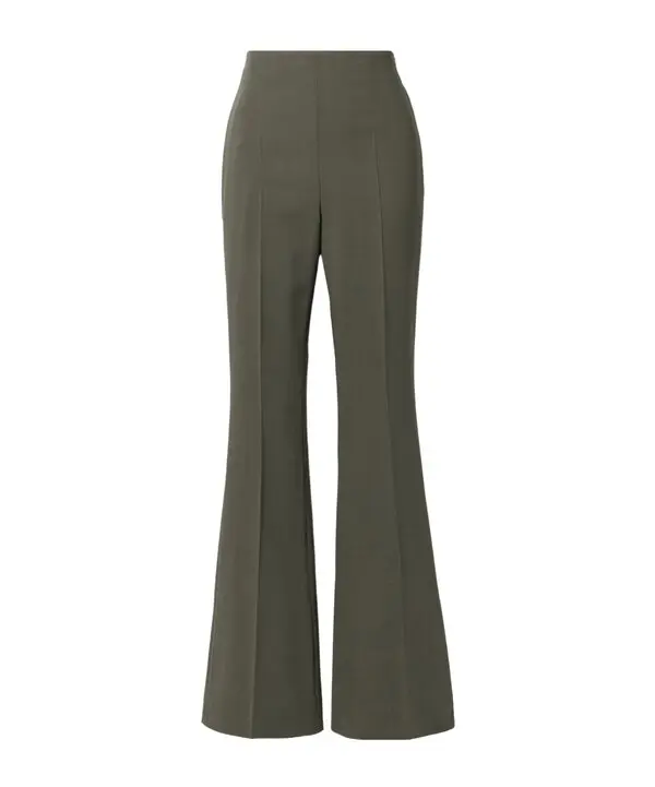 Akris Wool-blend Flared Trousers With Pressed Creases - Green
