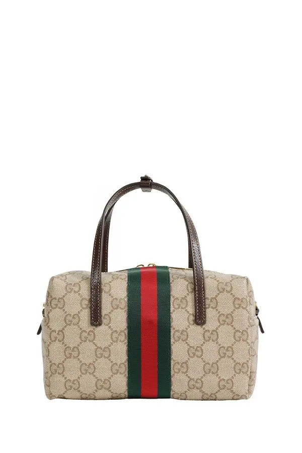 Gucci Mini Boston Bag With Gg Monogram And Web Stripe