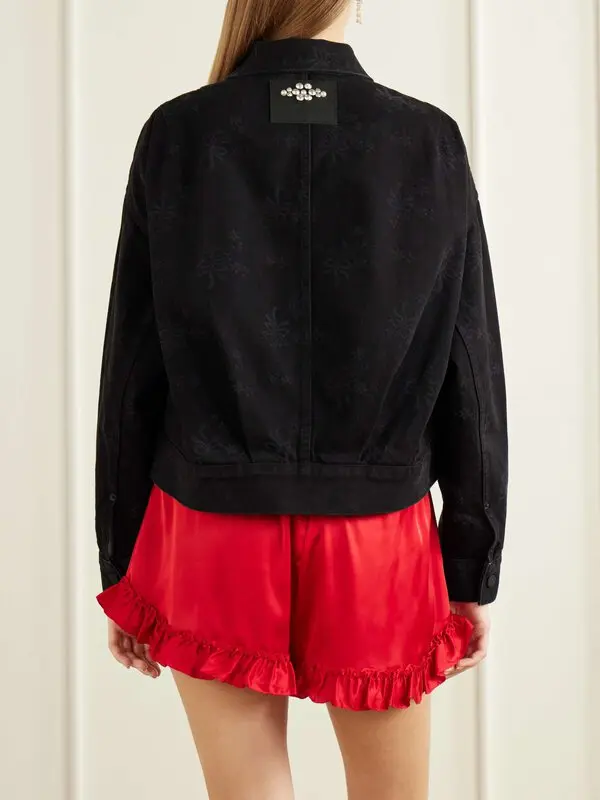 Simone Rocha Crystal-embellished Floral-print Denim Jacket