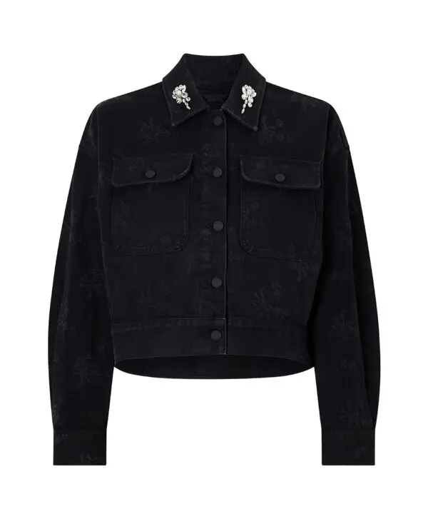 Simone Rocha Crystal-embellished Floral-print Denim Jacket
