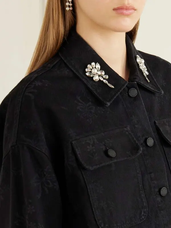 Simone Rocha Crystal-embellished Floral-print Denim Jacket