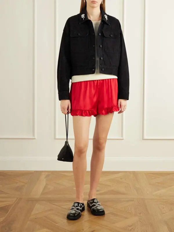 Simone Rocha Crystal-embellished Floral-print Denim Jacket