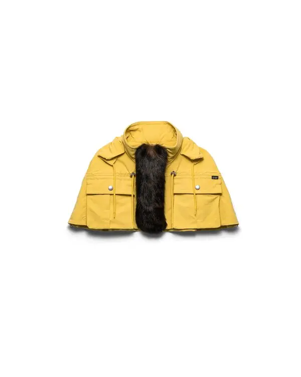 Prada Technical Fabric Capelet With Shearling Trim