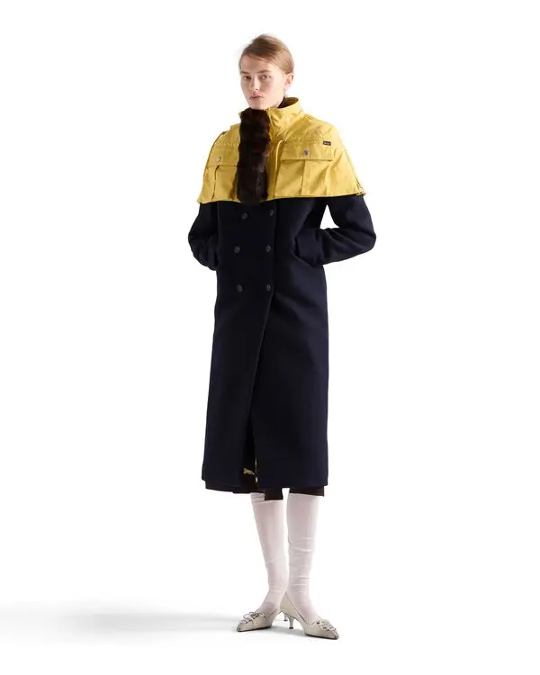 Prada Technical Fabric Capelet With Shearling Trim