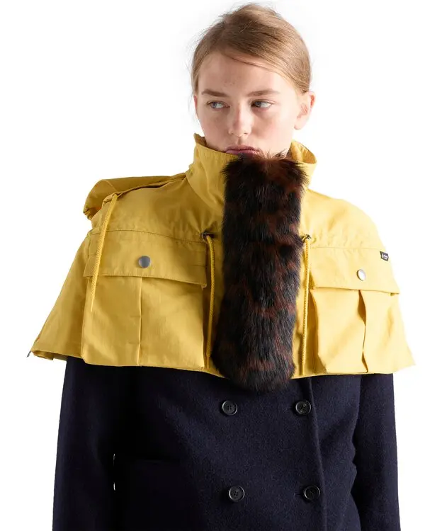 Prada Technical Fabric Capelet With Shearling Trim