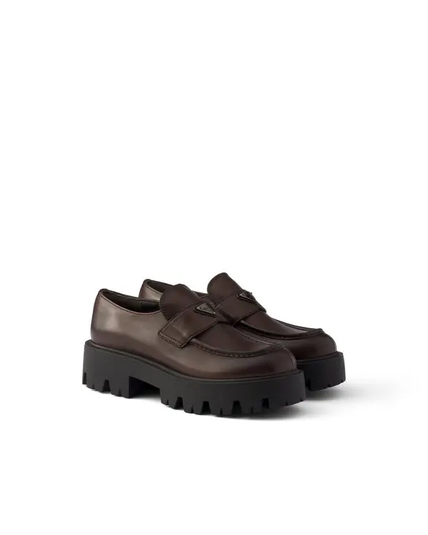 Prada Leather Loafers With Monoblock Rubber Sole