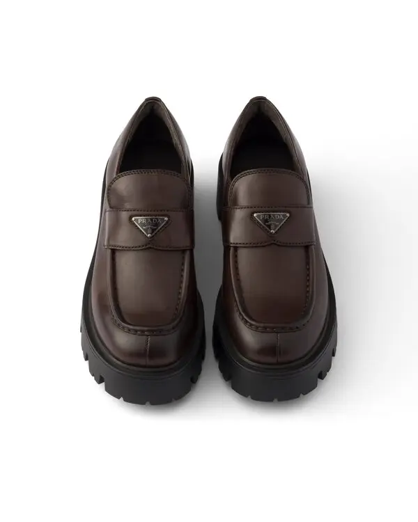 Prada Leather Loafers With Monoblock Rubber Sole