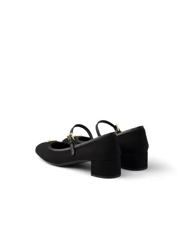 Prada Fabric Mary Jane Pumps With Logo Buckle