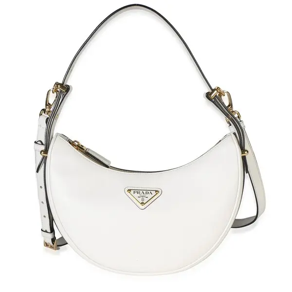 Prada Soft Calfskin Arqué Shoulder Bag - White