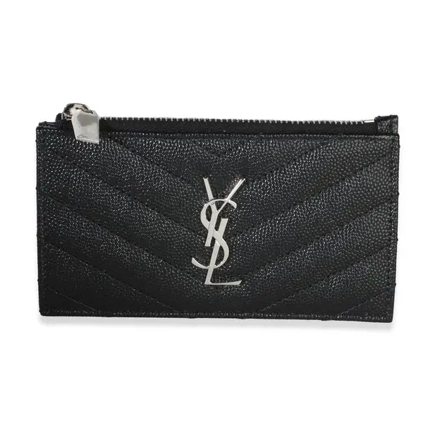 Saint Laurent Grain De Poudre Matelasse Cassandre Fragments Card Case - Black