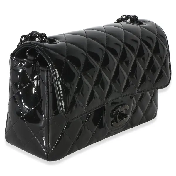 Chanel Quilted Patent Rectangular Flap Bag - Black