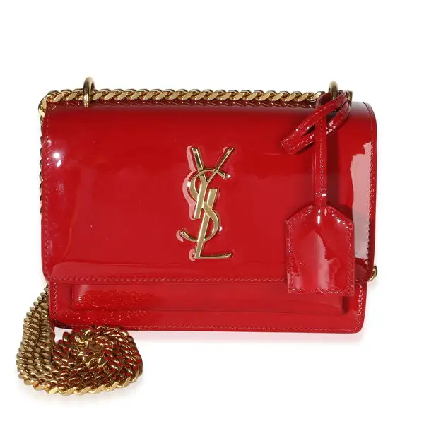 Saint Laurent Patent Monogram Sunset Chain Bag - Red