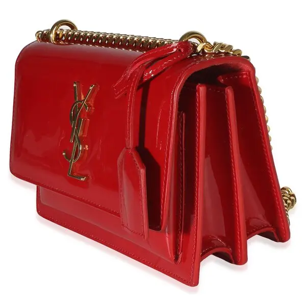 Saint Laurent Patent Leather Monogram Sunset Chain Bag - Red