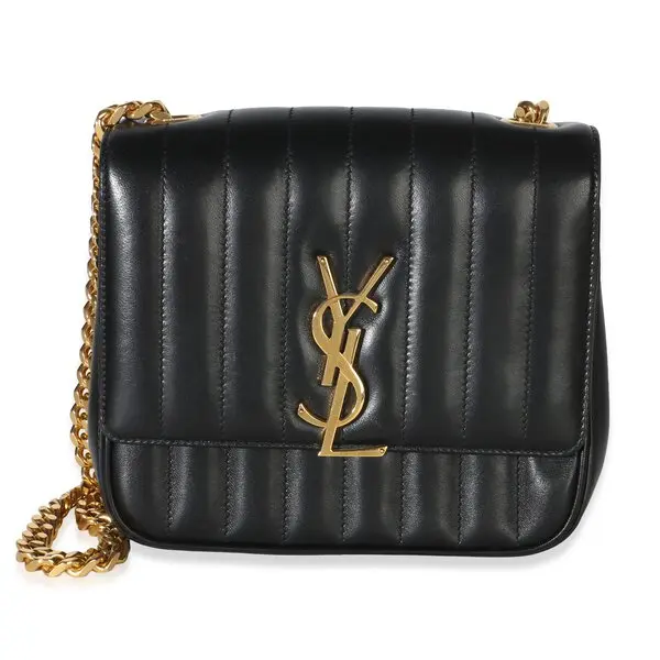 Saint Laurent Lambskin Matelassé Monogram Vicky Chain Bag - Black
