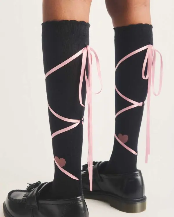 Dr. Martens Knee High Socks With Satin Ribbon Detailing
