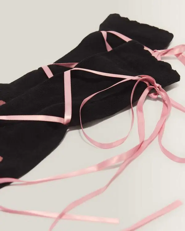 Dr. Martens Knee High Socks With Satin Ribbon Detailing