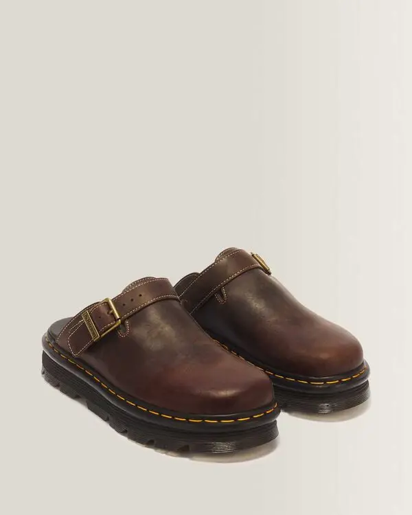 Dr. Martens Zebzag Crazy Horse Leather Mules With Adjustable Strap