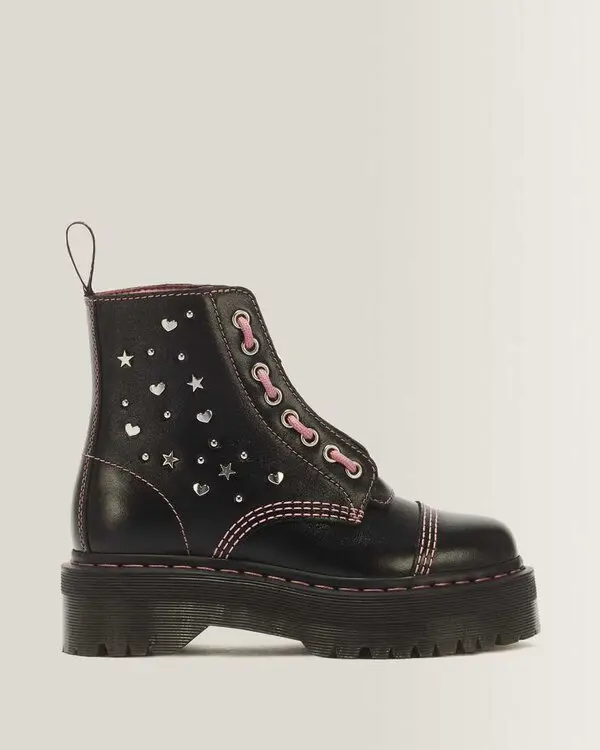 Dr. Martens Sinclair Hearts & Stars Eye Milled Gloss Leather Platform Combat Boots