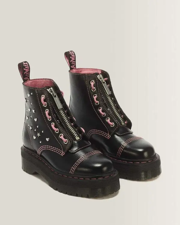 Dr. Martens Sinclair Hearts & Stars Eye Milled Gloss Leather Platform Combat Boots