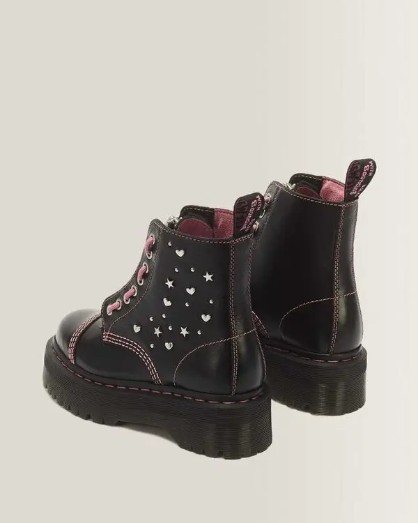 Dr. Martens Sinclair Hearts & Stars Eye Milled Gloss Leather Platform Combat Boots