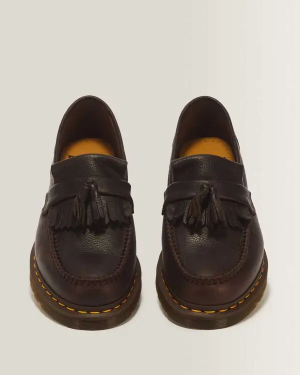 Dr. Martens Adrian Tassel Loafers In Ambassador Leather With Yellow Stitching