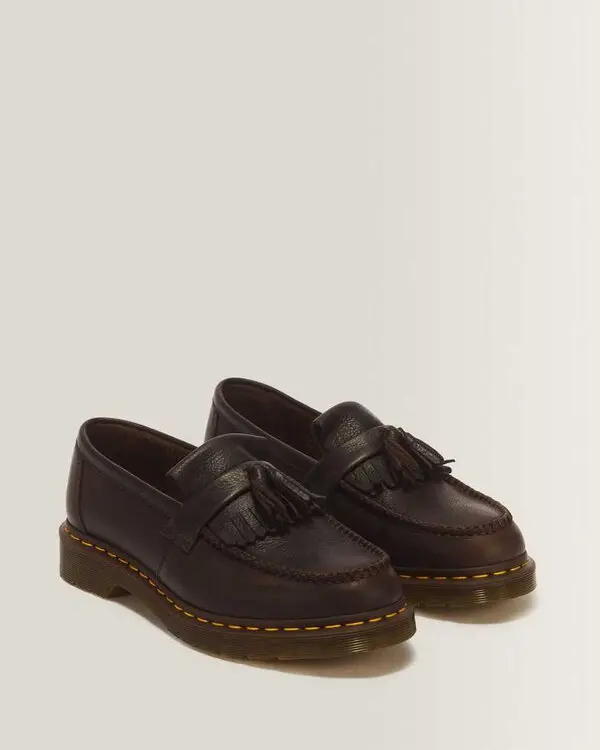 Dr. Martens Adrian Tassel Loafers In Ambassador Leather With Yellow Stitching