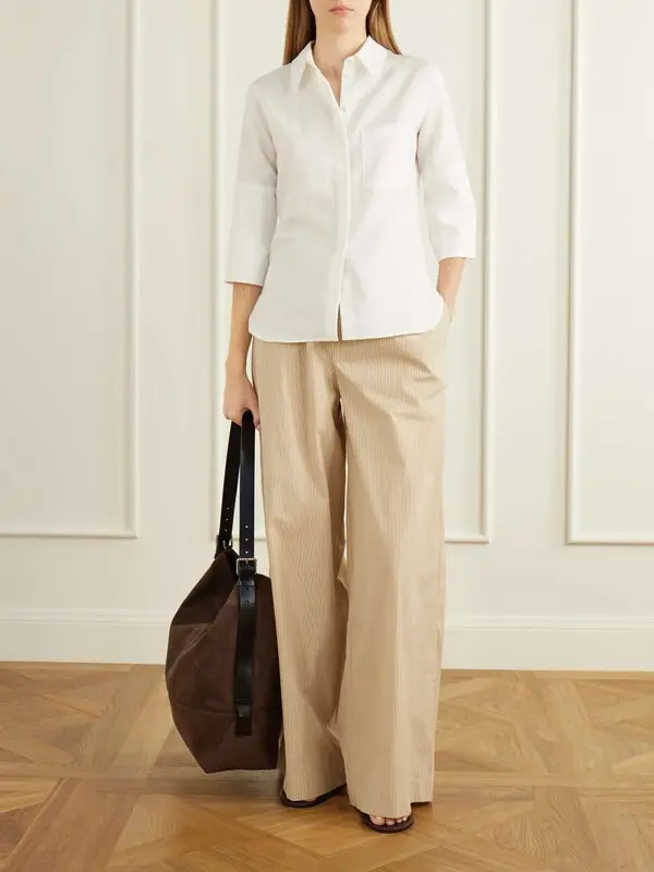 KALLMEYER Wesley Striped Cotton-taffeta Wide-leg Pants - Beige
