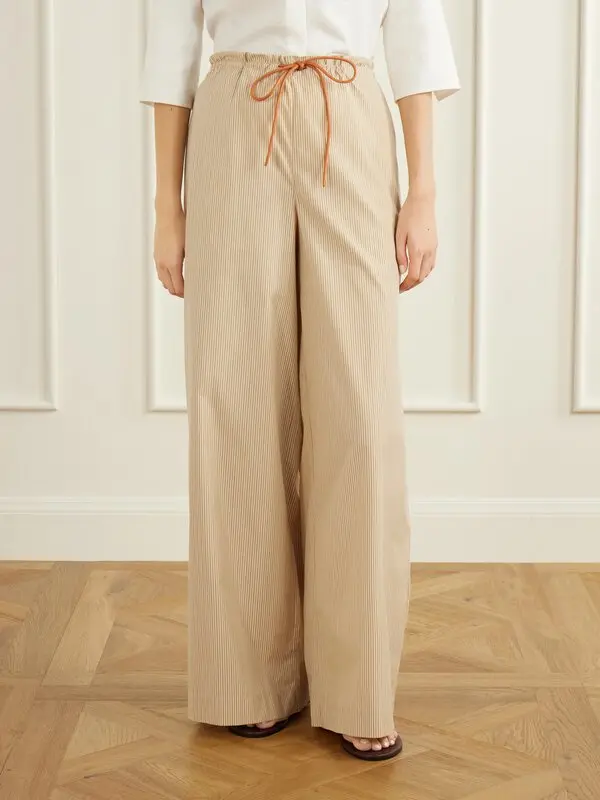 KALLMEYER Wesley Striped Cotton-taffeta Wide-leg Pants - Neutrals
