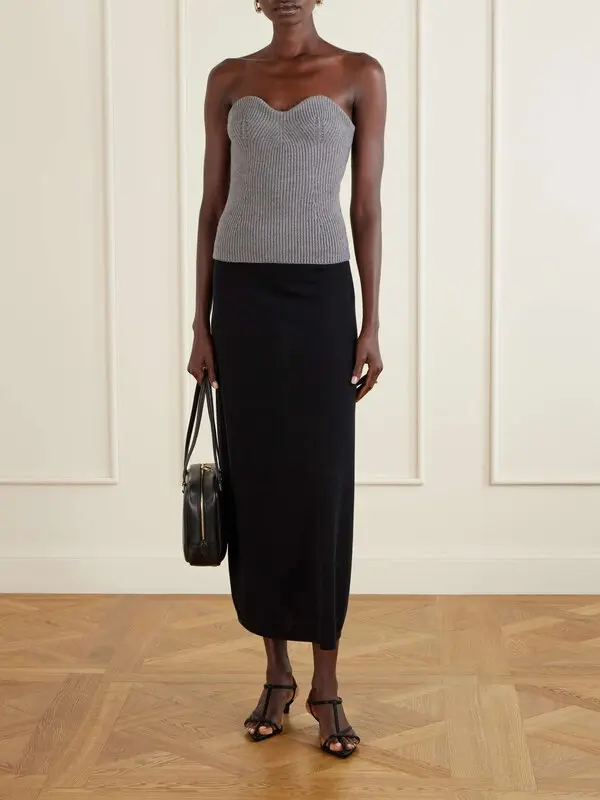 JIL SANDER Strapless Ribbed Wool-blend Bustier Top