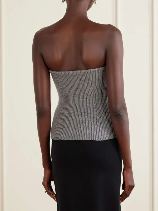 JIL SANDER Strapless Ribbed Wool-blend Bustier Top