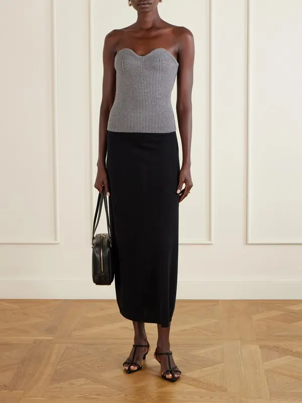 JIL SANDER Strapless Ribbed Wool-blend Bustier Top - Gray
