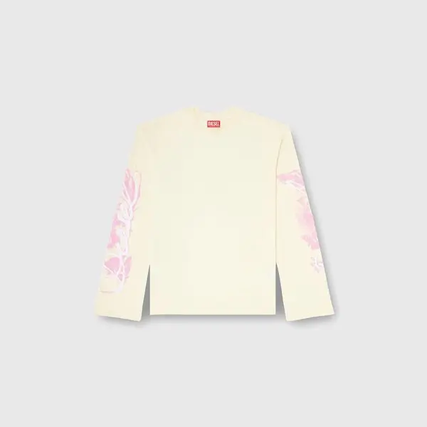 DIESEL® Long-sleeve T-shirt With Graphic Prints And Crystal Embellishments - Yellow