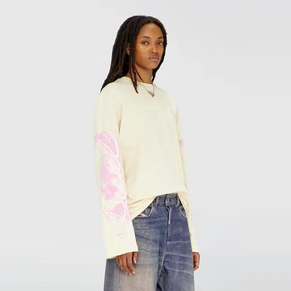DIESEL® Long-sleeve T-shirt With Graphic Prints And Crystal Embellishments - Yellow
