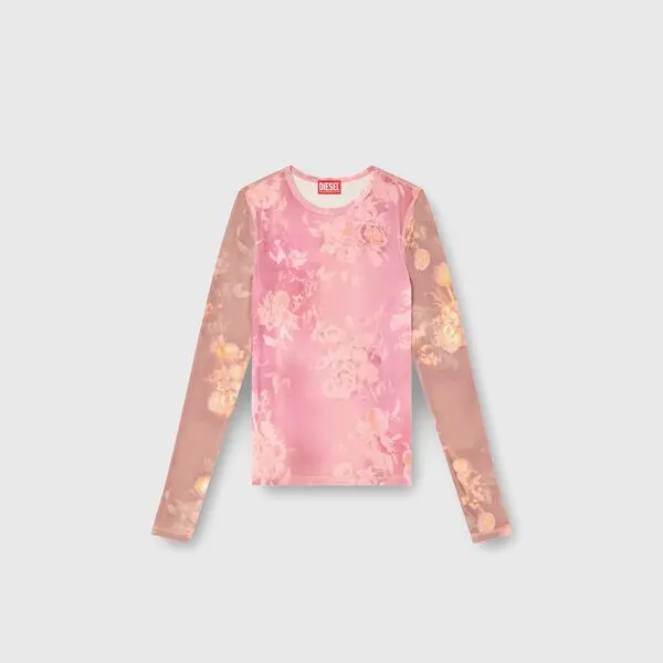 DIESEL® Floral-print Ribbed Jersey Long-sleeve Top - Pink