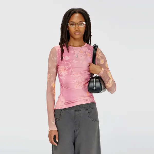 DIESEL® Floral-print Ribbed Jersey Long-sleeve Top - Pink